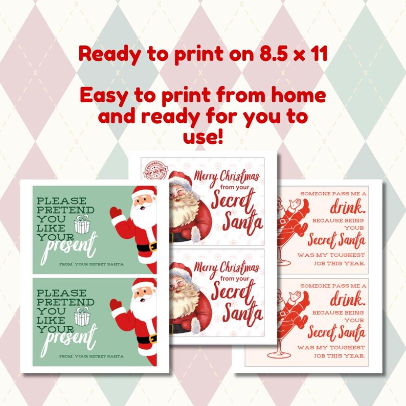 Funny Secret Santa Printable Cards, Holiday Greeting Cards (digital ...