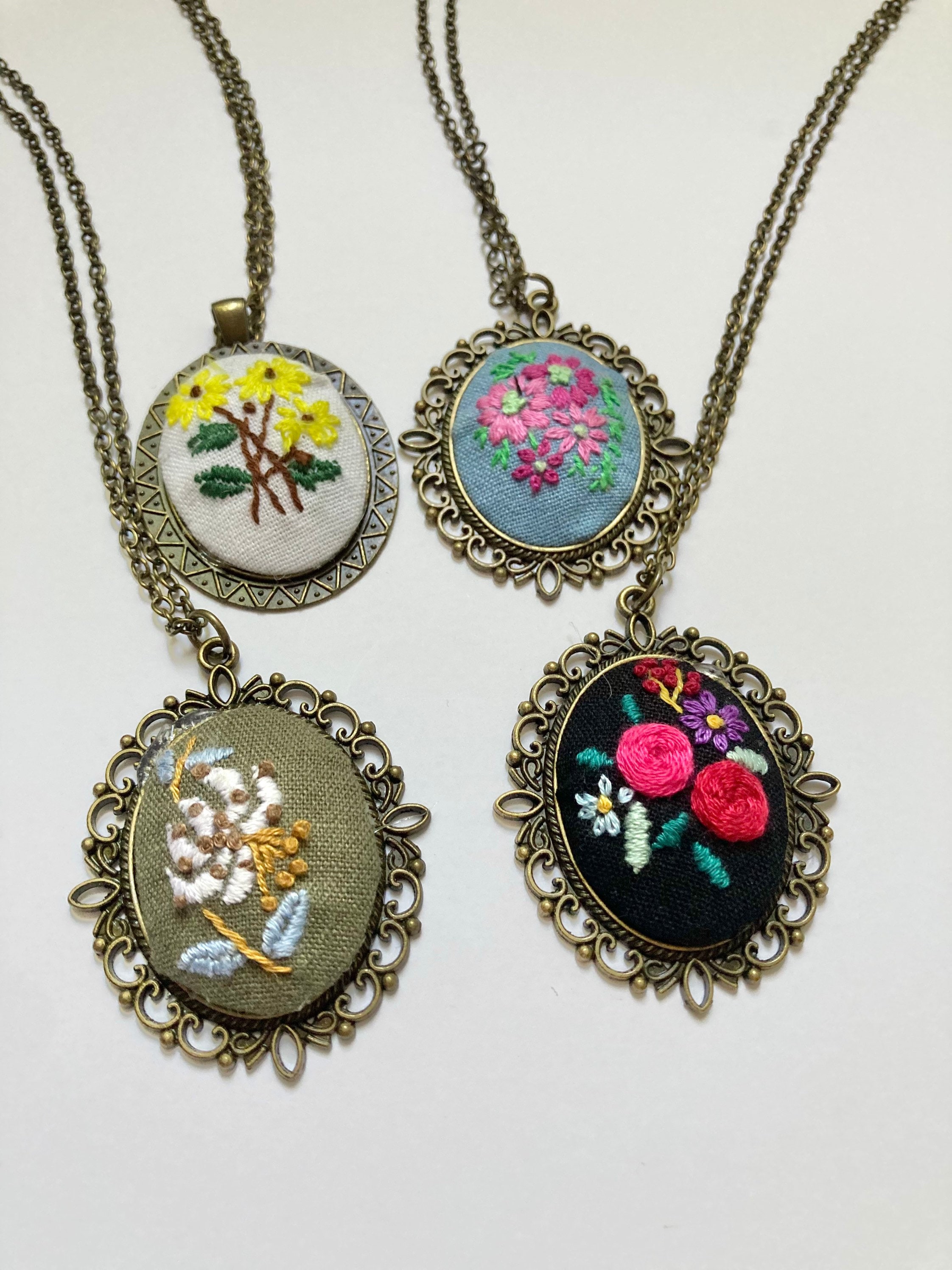 Tea Cup Vintage Inspired Embroidery Pendant for Women, Embroidery ...