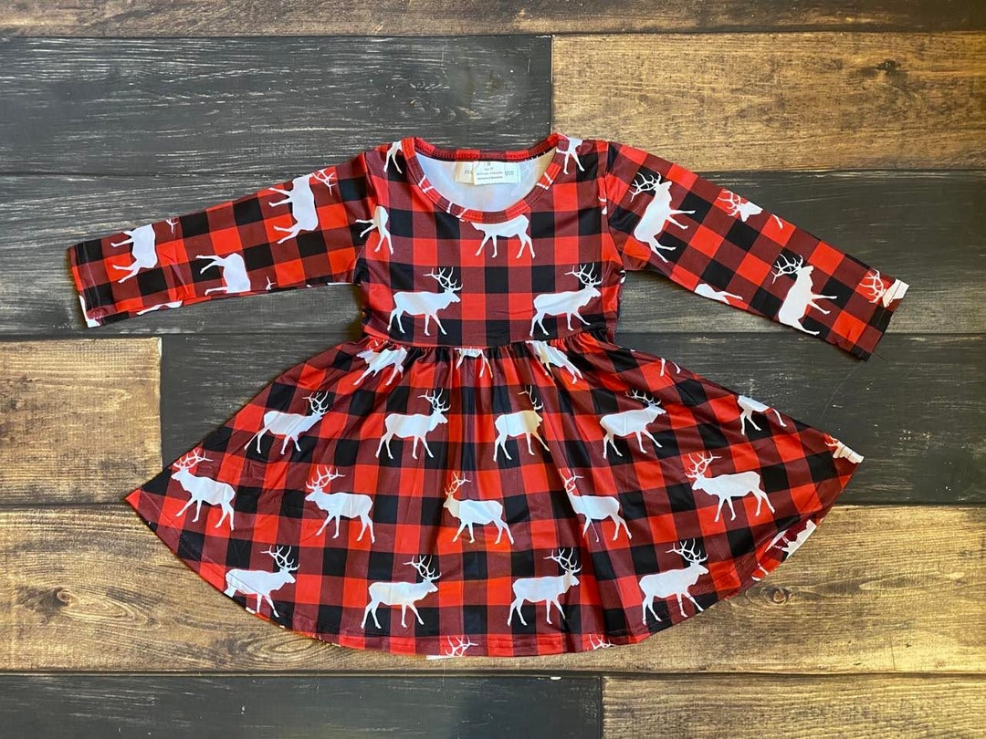 Christmas Buffalo Plaid Moose Twirly Dress - Etsy