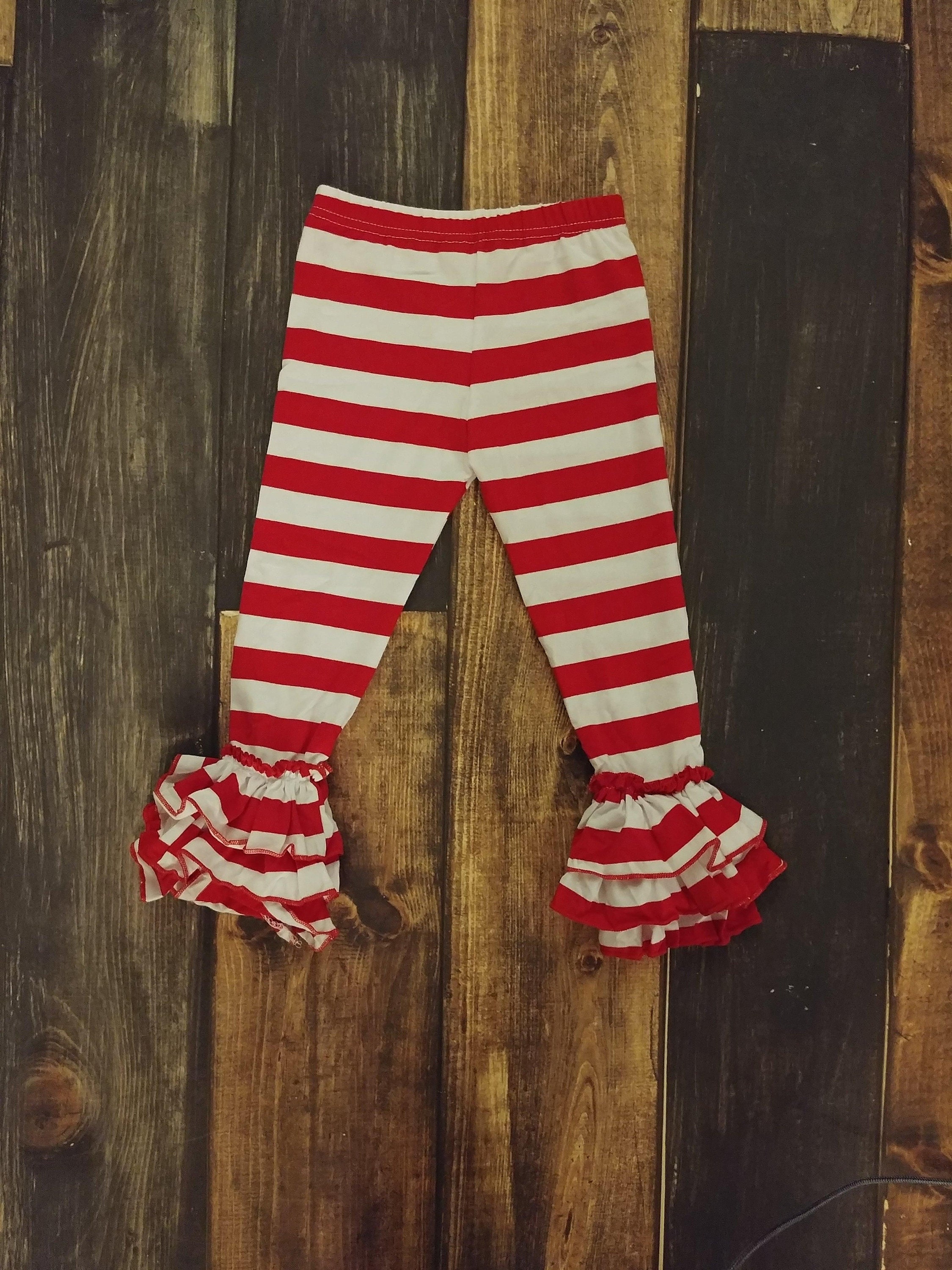 Red and White Stripes Truffle Triple Ruffle Legging - Etsy