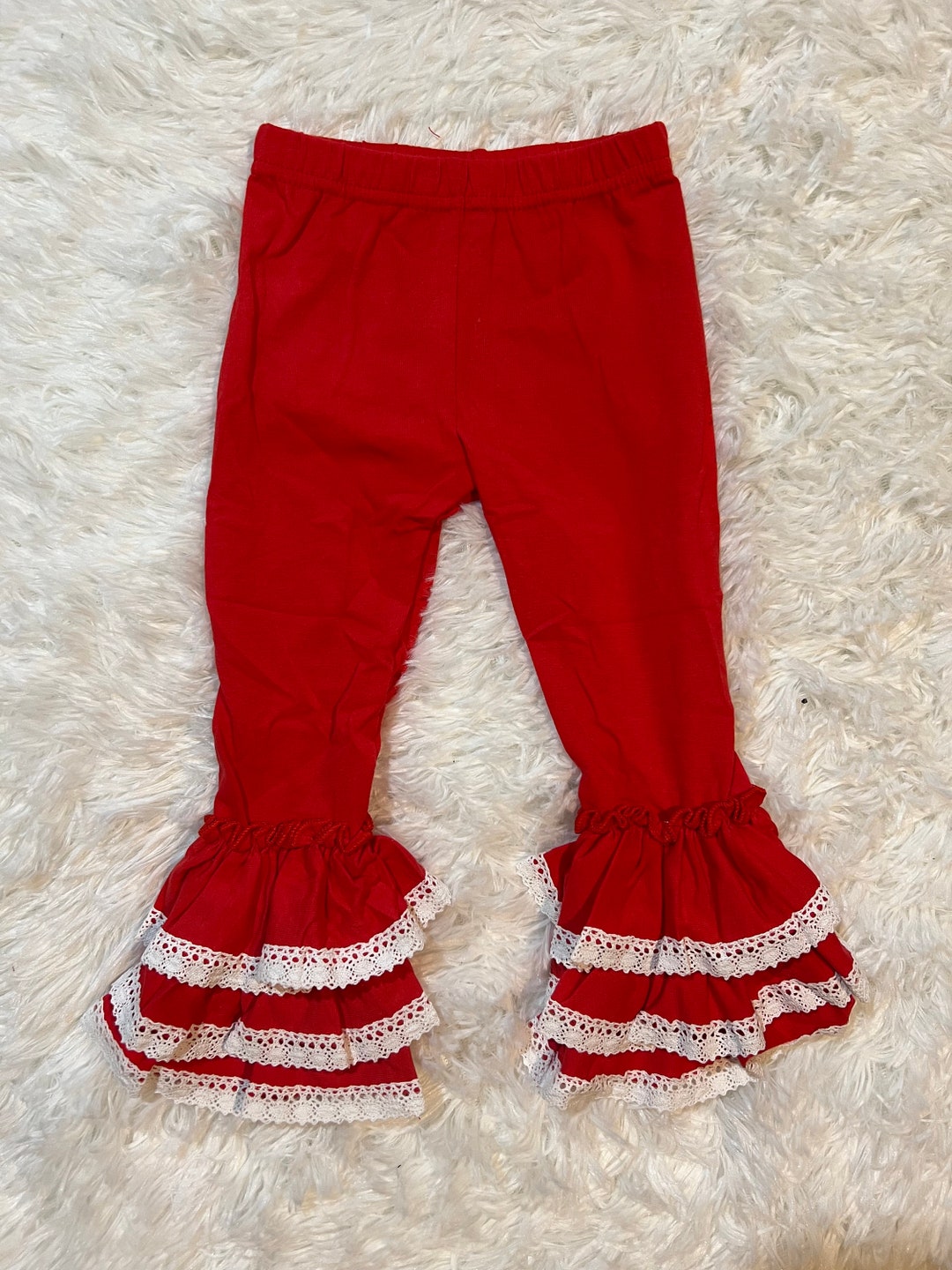 Red Lace Ruffle Legging - Etsy