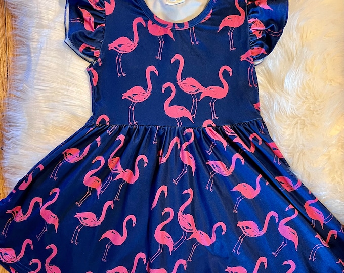 Milk Silk Flamingos & Pineapples Flutter Sleeve Dress, Girls Toddler ...