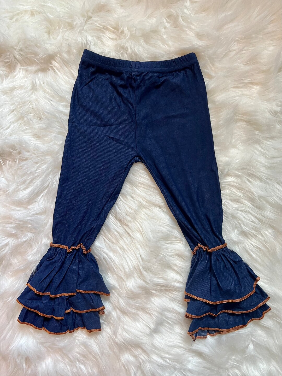 Denim Ruffle Legging With Orange Trim - Etsy