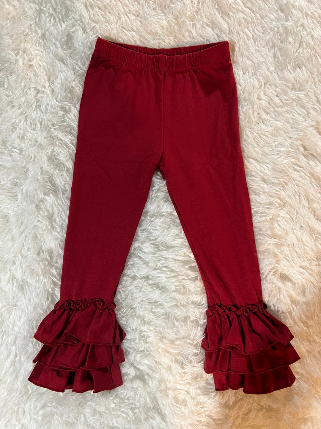 Cranberry Truffle Triple Ruffle Girl Leggings - Etsy