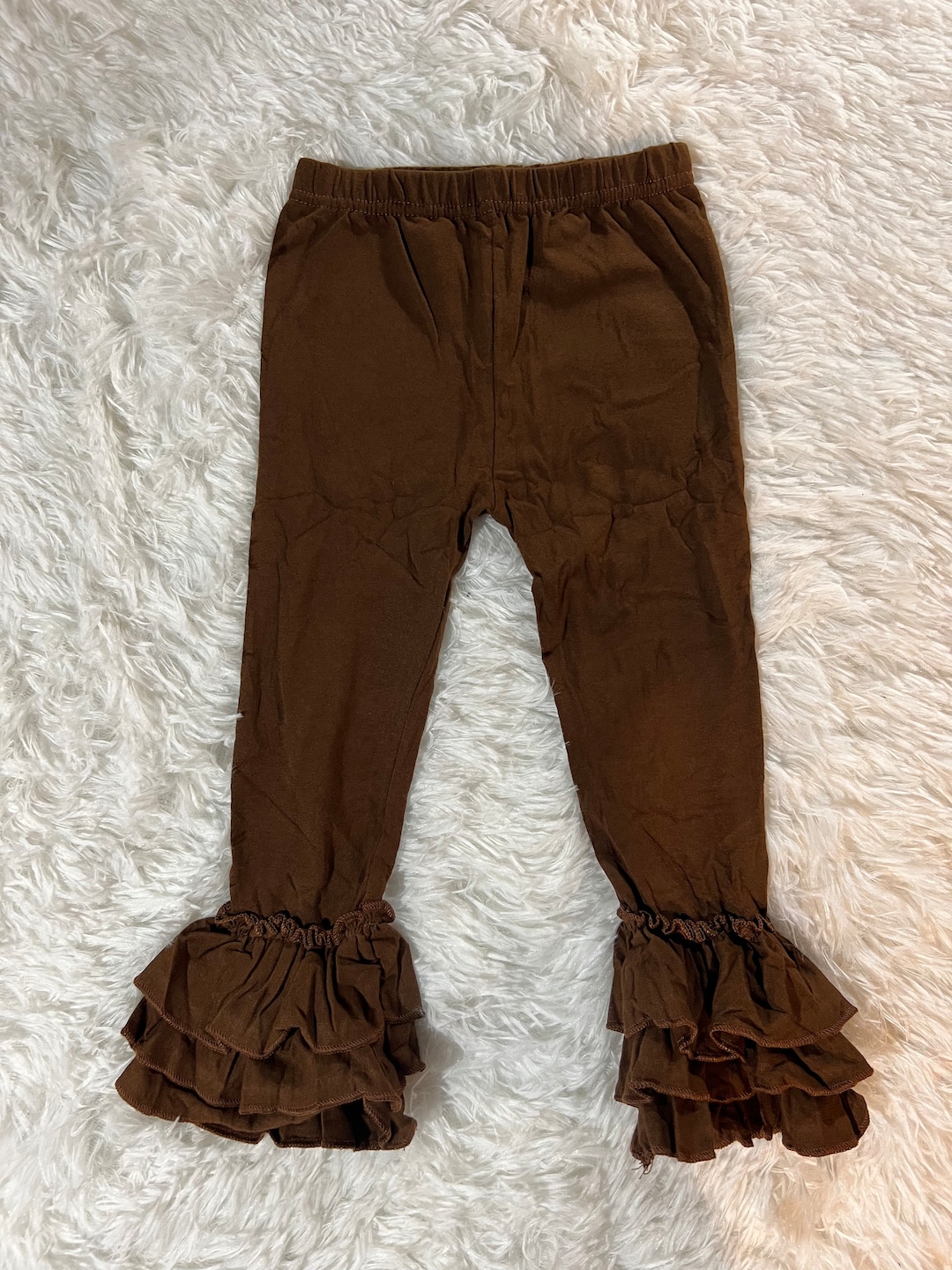 Brown Truffle Triple Ruffle Girl Leggings - Etsy