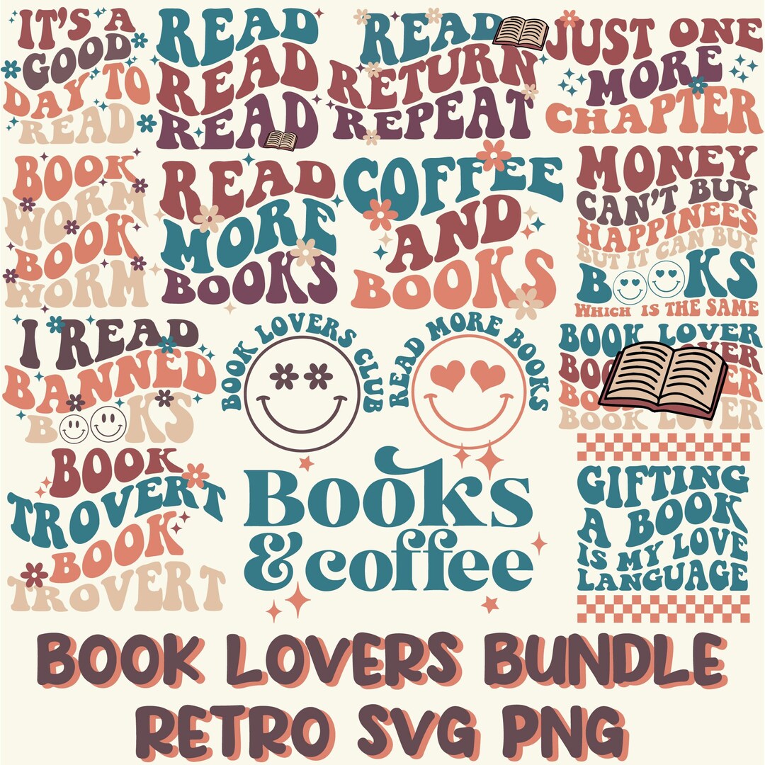 Retro Book Lover SVG Bundle, Reading SVG Bundle, Books SVG, Bookish Svg ...