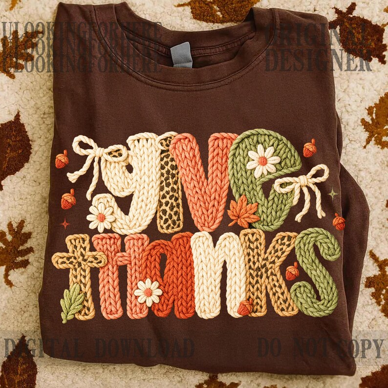 Preppy Give Thanks Faux Yarn PNG, Preppy Leopard Pumpkins Autumn PNG ...