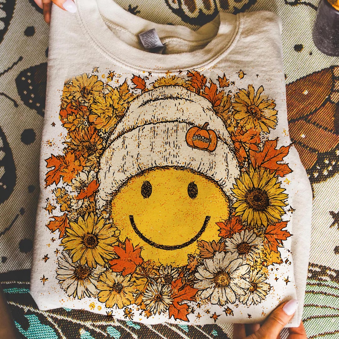 Floral Fall Smiley Face Png, Fall Png, Fall Pumpkin Sublimation Png ...