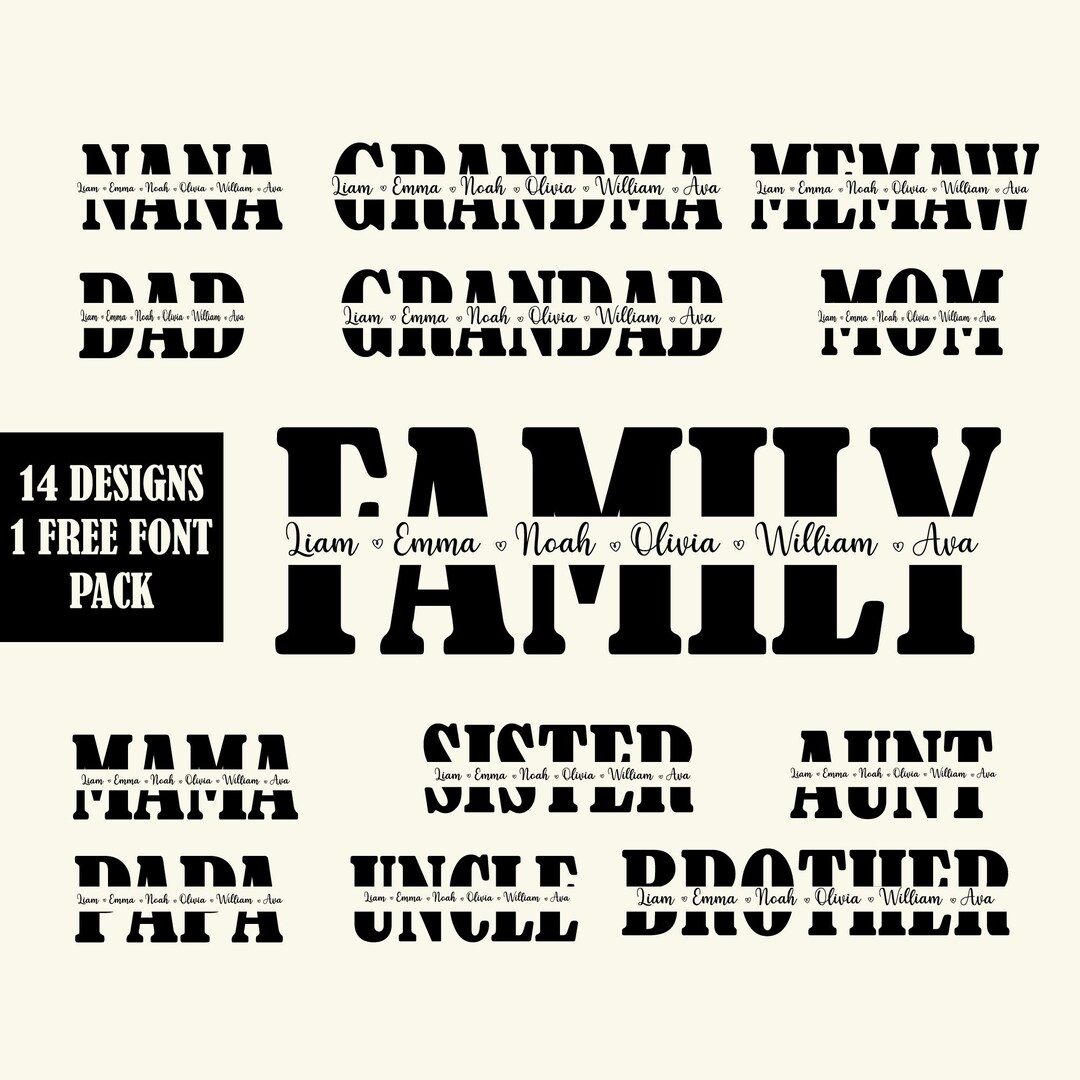 Family Bundle SVG, Family Split Name Frame Svg, Family Clipart, Family ...