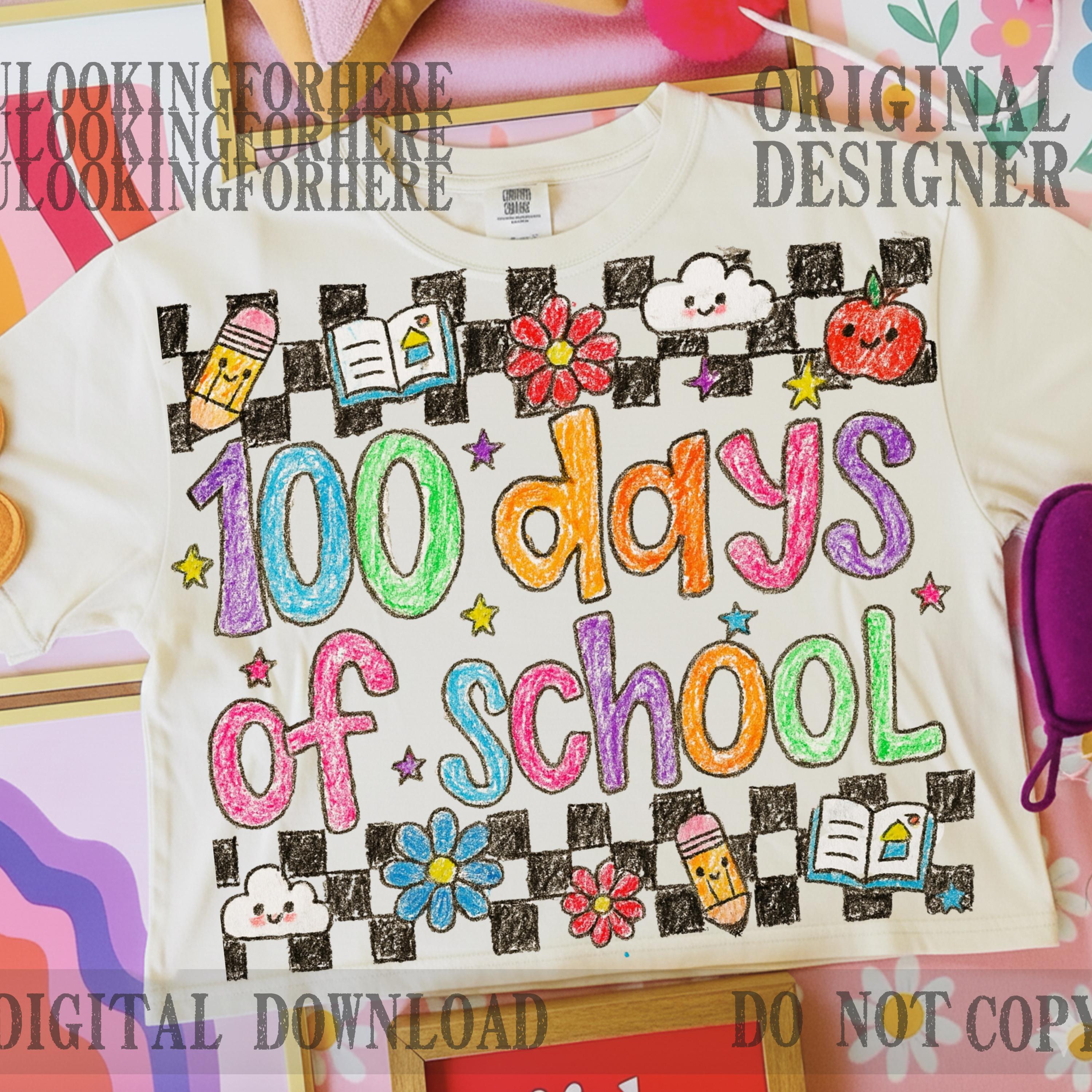 Kid Drawn 100 Days of School PNG, Crayon Handwriting Style, Child Art ...