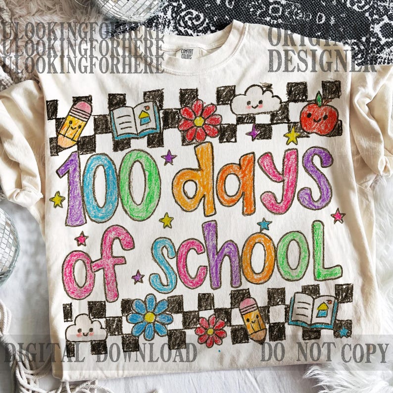 Kid Drawn 100 Days of School PNG, Crayon Handwriting Style, Child Art ...