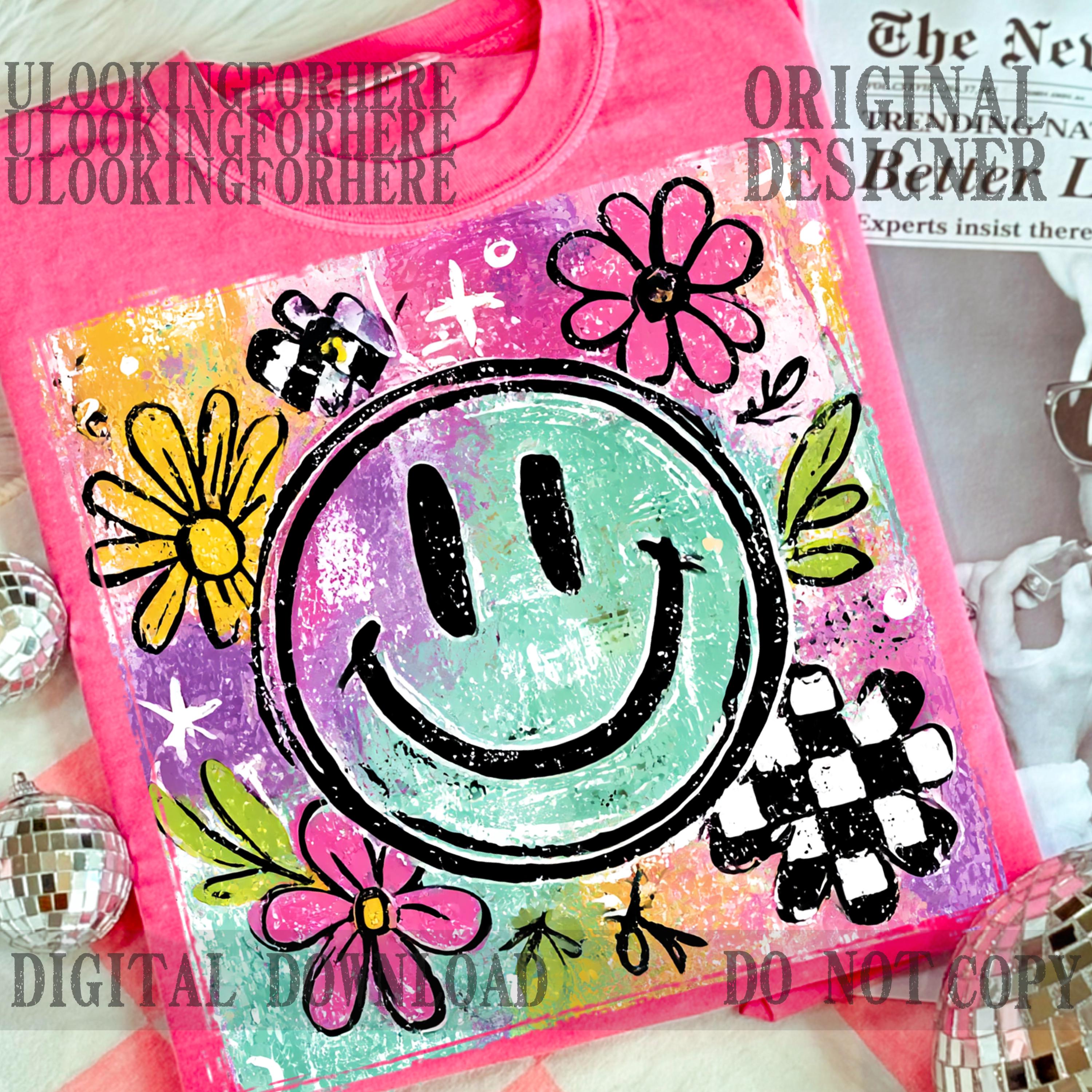 Retro Smiley Face Png, Smiley Floral Png, Happy Face Png, Motivational ...