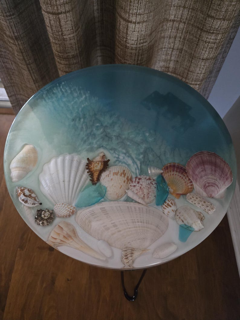 Resin Coastal Wave End Table/coffee Table With Shells & Sea Glass - Etsy