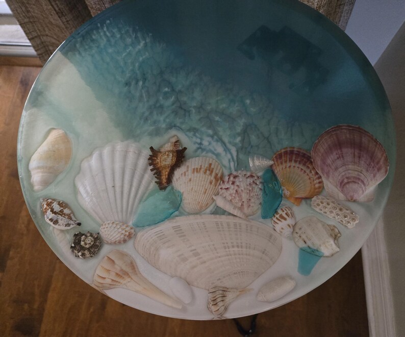 Resin Coastal Wave End Table/coffee Table With Shells & Sea Glass - Etsy