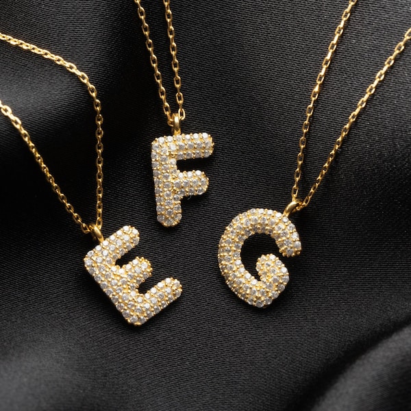 Initial Necklace With Bubble Letter - Etsy