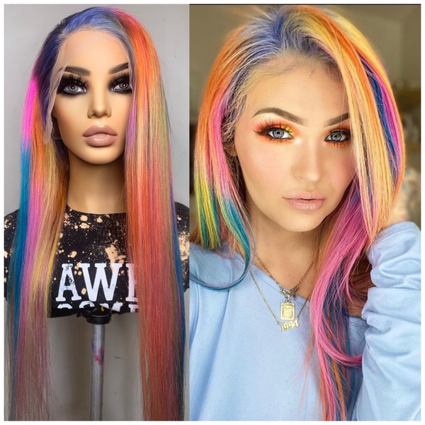 Rainbow Wig - Etsy