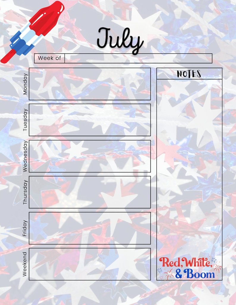 Happy Planner Weekly Agenda Organizer Pages - July - Red White Blue ...