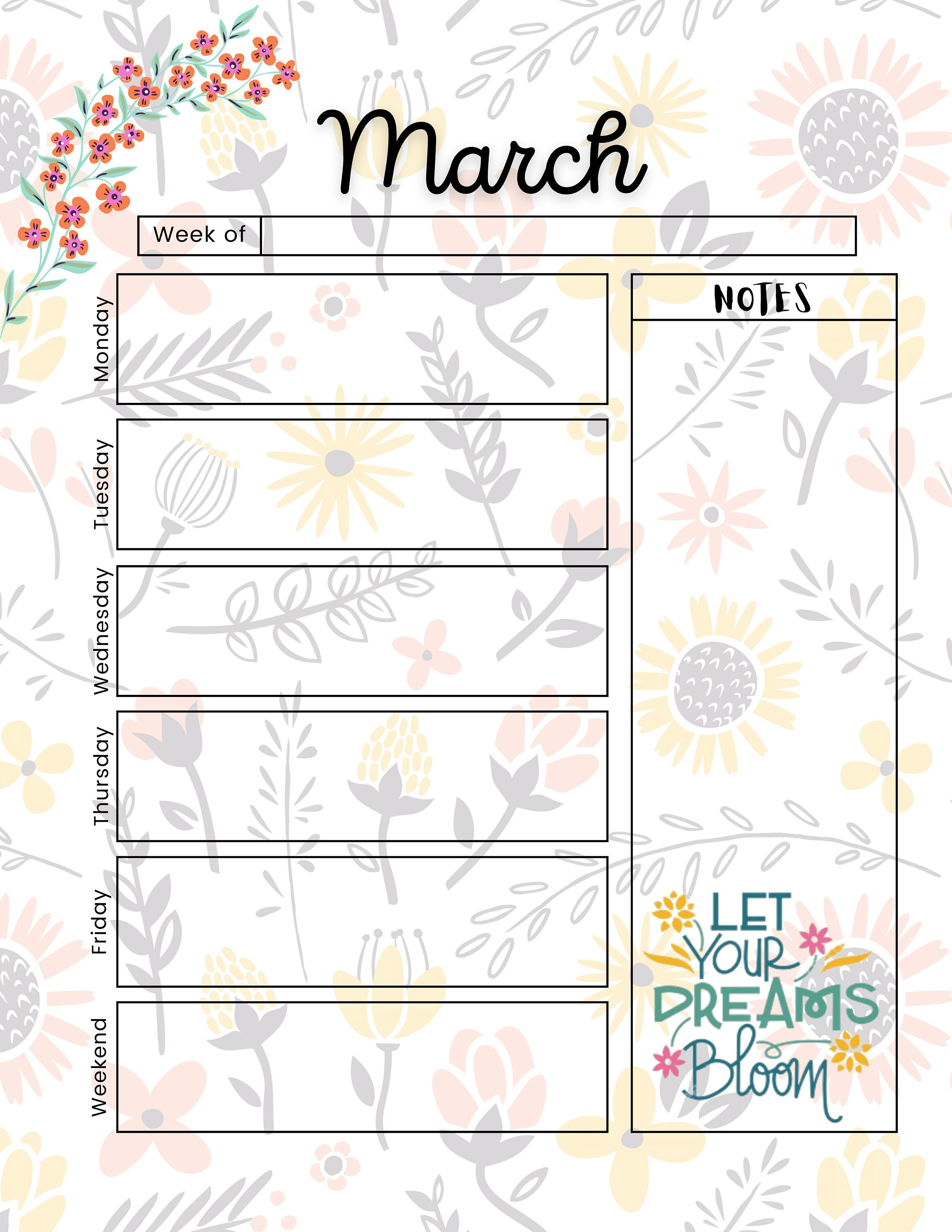 Happy Planner Weekly Agenda Organizer Pages - March - Etsy