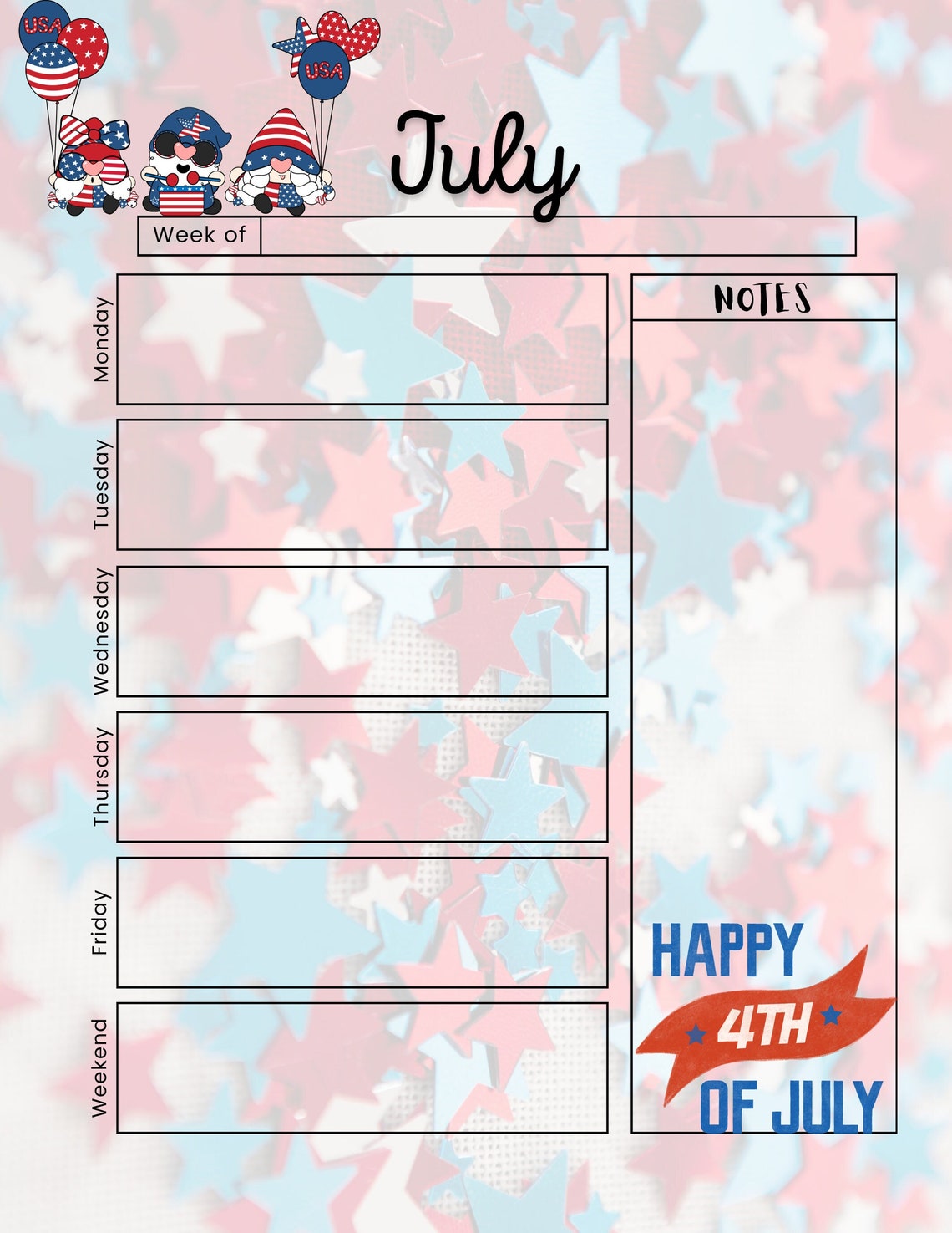 Happy Planner Weekly Agenda Organizer Pages - July - Red White Blue ...