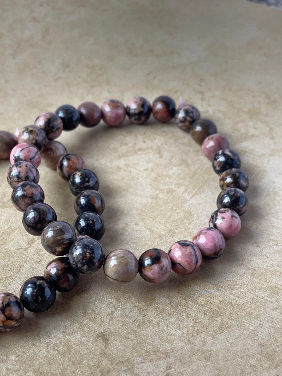 Rhodonite Gemstone Bracelet for Women, Beaded Stretch Bracelet, Boho Jewelry, Self Care, Healing ...