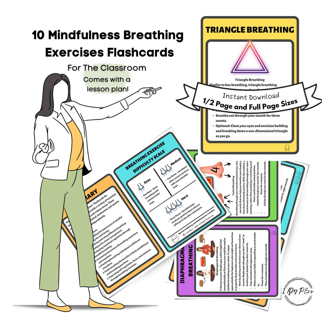 10 Mindfulness Breathing Exercises Flashcards, Educational, 3rd to 5th ...