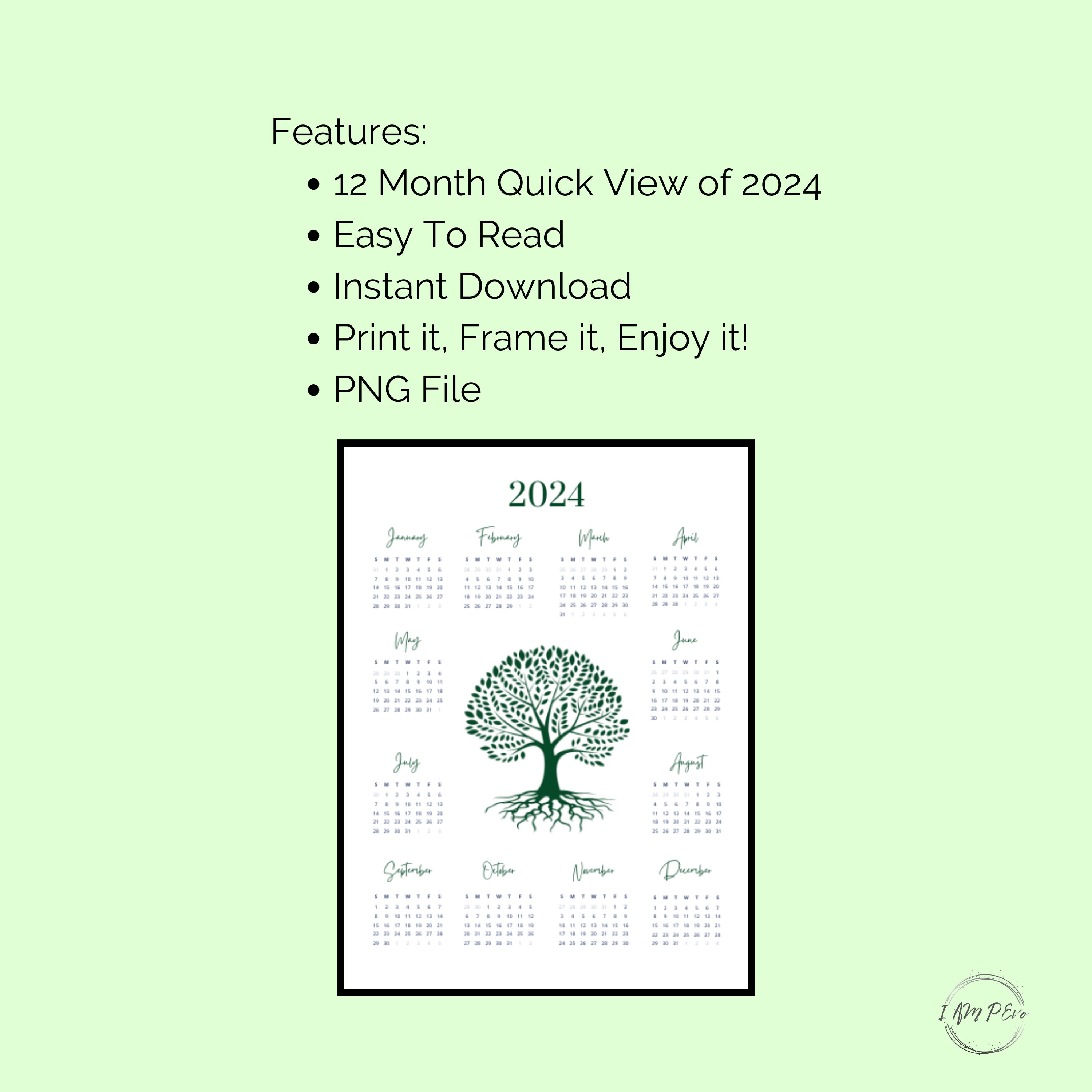 2024 Tree of Life Wall Calendar, Instant Download, PNG File, Printable ...