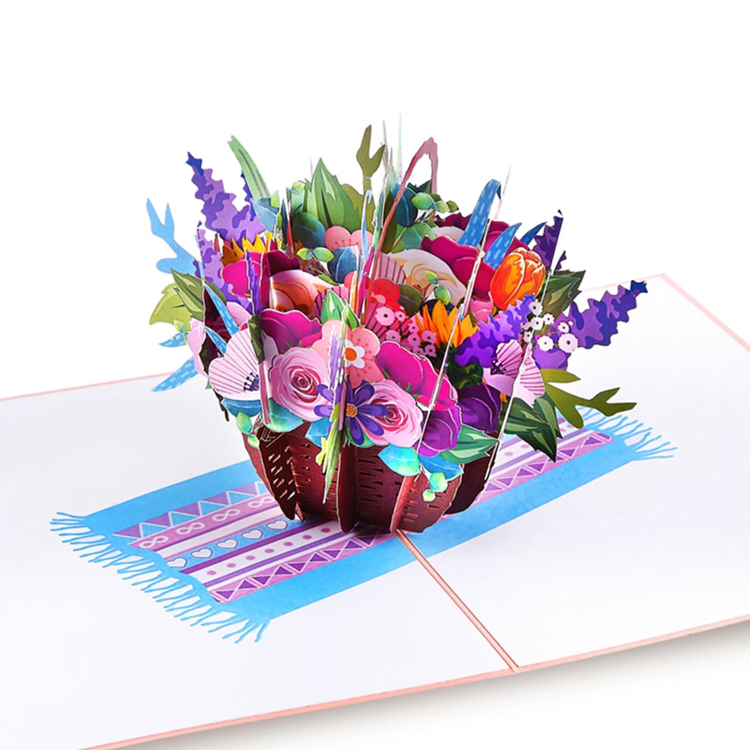 Floral Basket Pop-up Card: 3D Flower Bouquet, Anniversary Card - Etsy