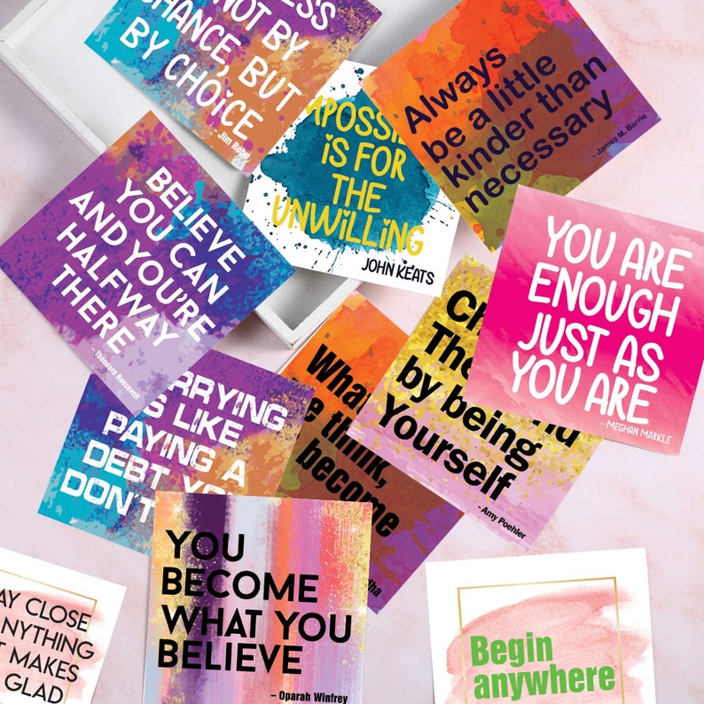 50 Motivational Affirmation Cards With Wooden Pins & Twine - Etsy