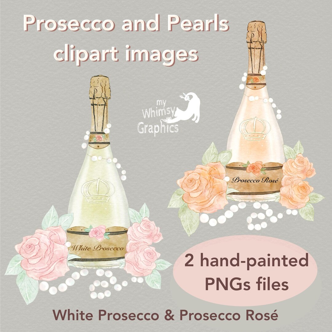 Prosecco and Pearls Hand-painted Clipart, Watercolor Bridal Shower and ...