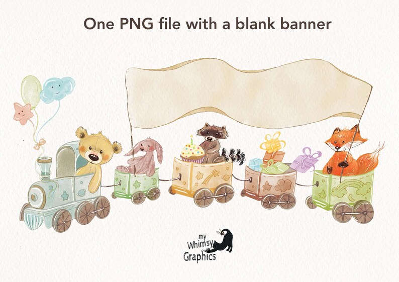 Watercolor Birthday Train Clipart, Hand-drawn Plush Woodland Animals ...