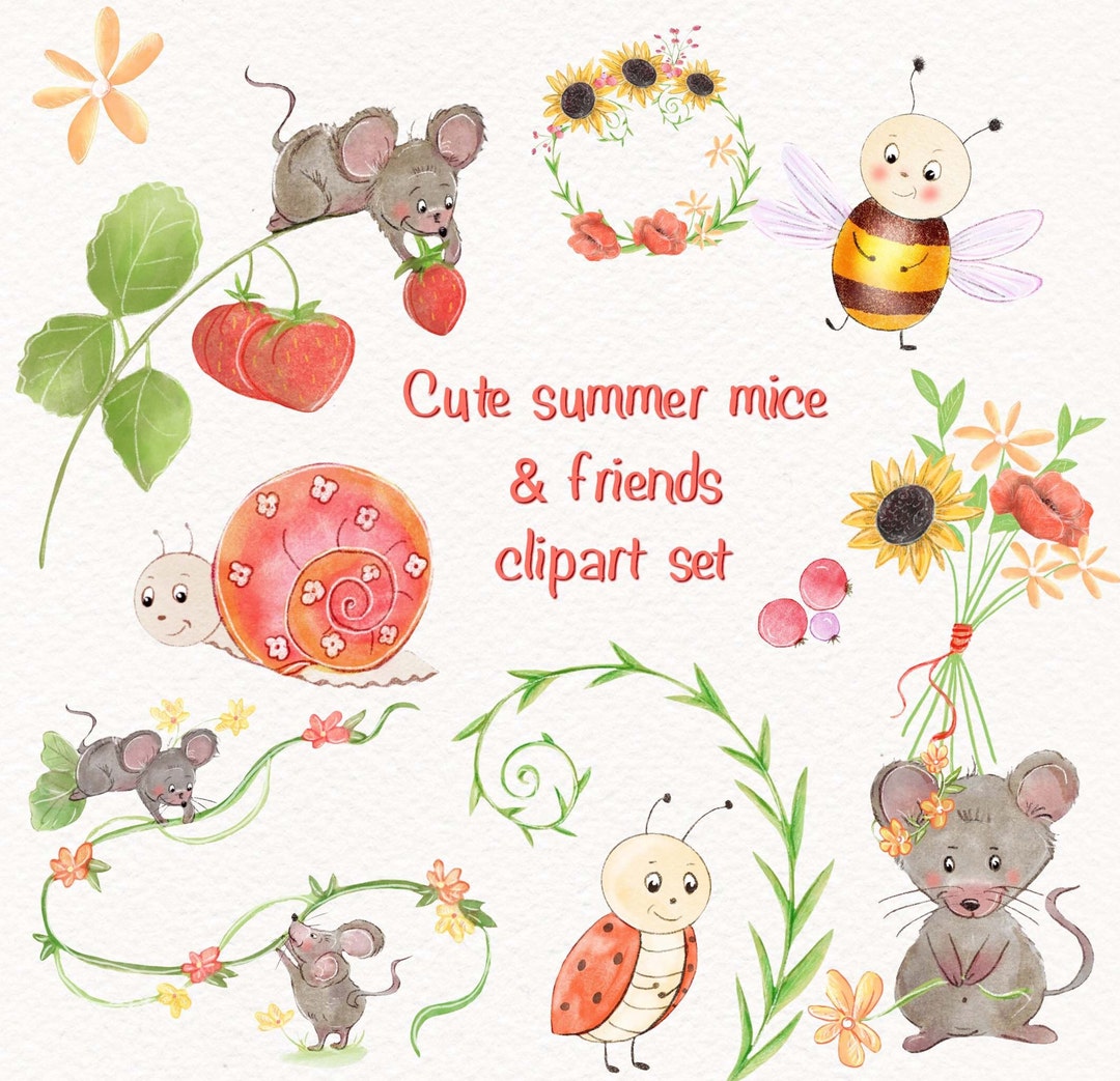 Cute Mice Clipart, Mouse Clipart, Cottage Core Clipart, Flowers Clipart ...