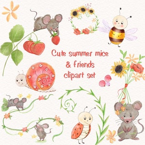 Cute Mice Clipart, Mouse Clipart, Cottage Core Clipart, Flowers Clipart ...