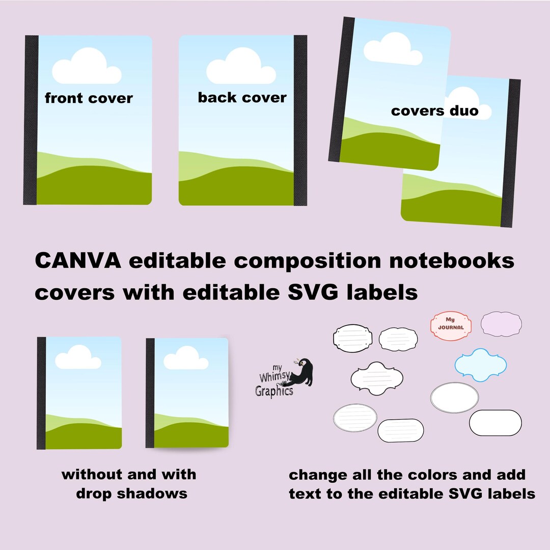 Editable Composition Notebook Covers Templates With Color Editable SVG ...