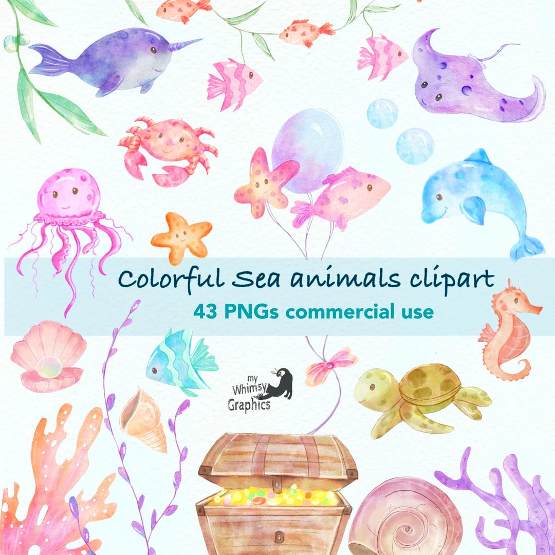 Undersea Clipart Pastel, Ocean Baby Shower and Birthday Png, Hand-drawn ...