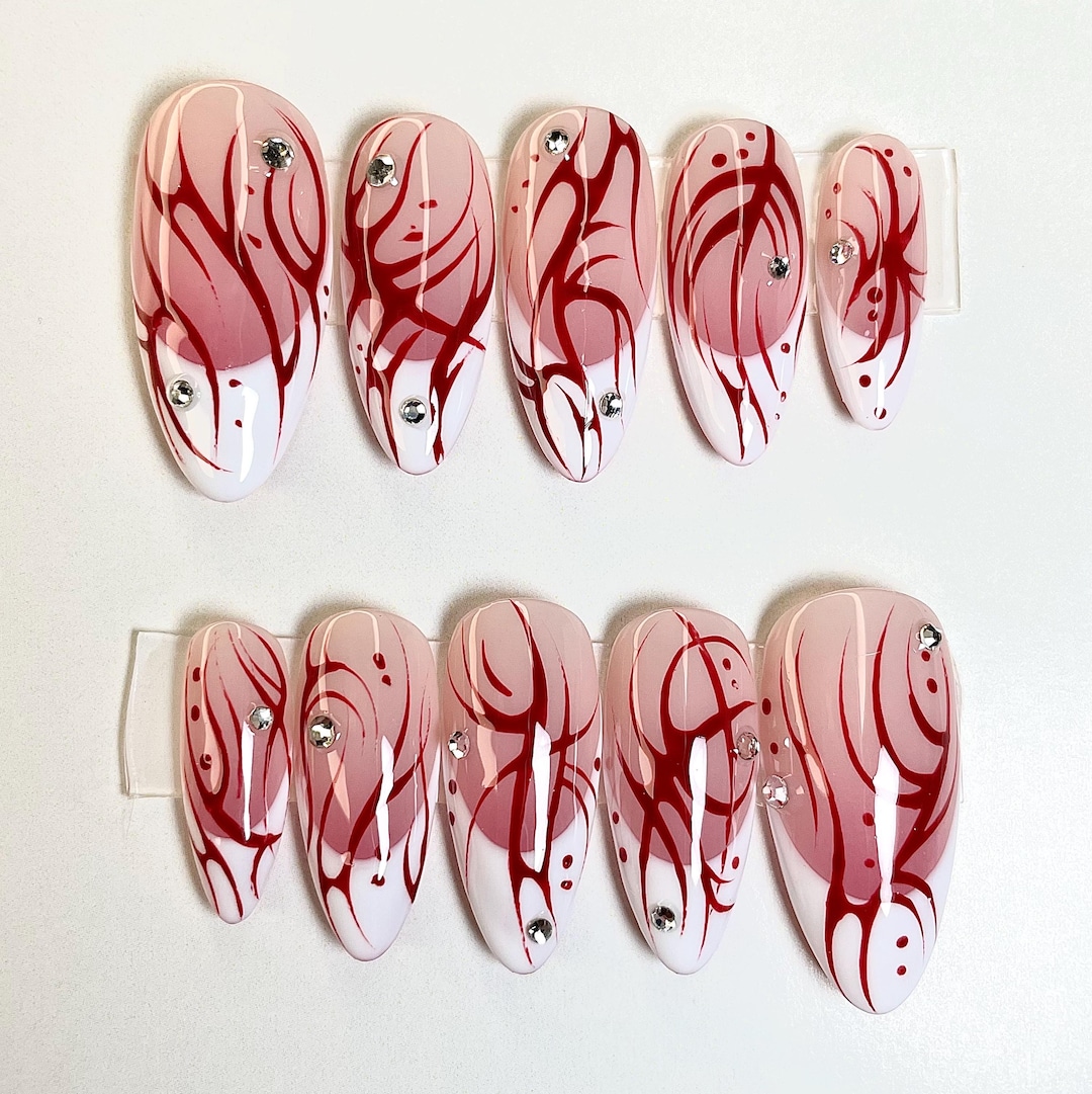LM029 - Cyber Sigilism on White French Tip Nails - [custom Color Available] - Gothic Cyberpunk ...