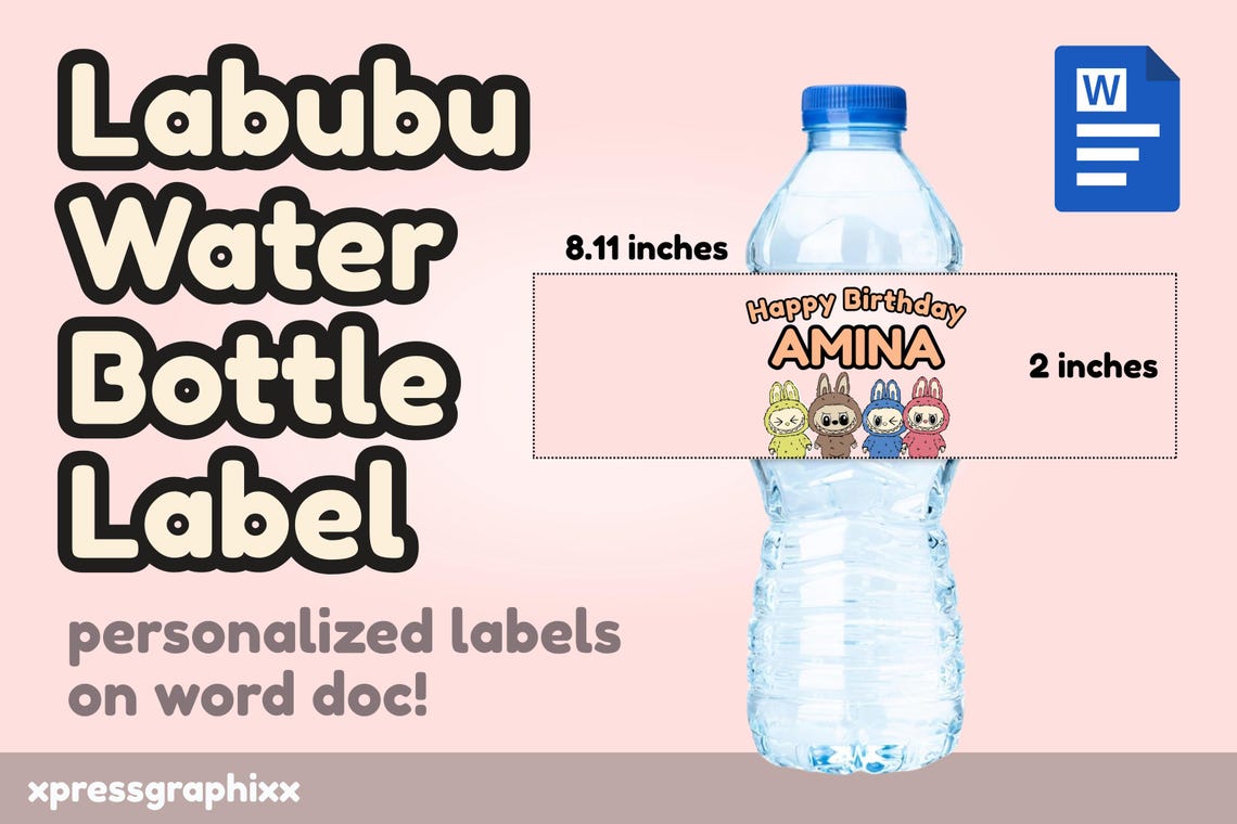 Labubu Water Bottle Labels (CUSTOM!!!) - Xpressgraphixx - Etsy