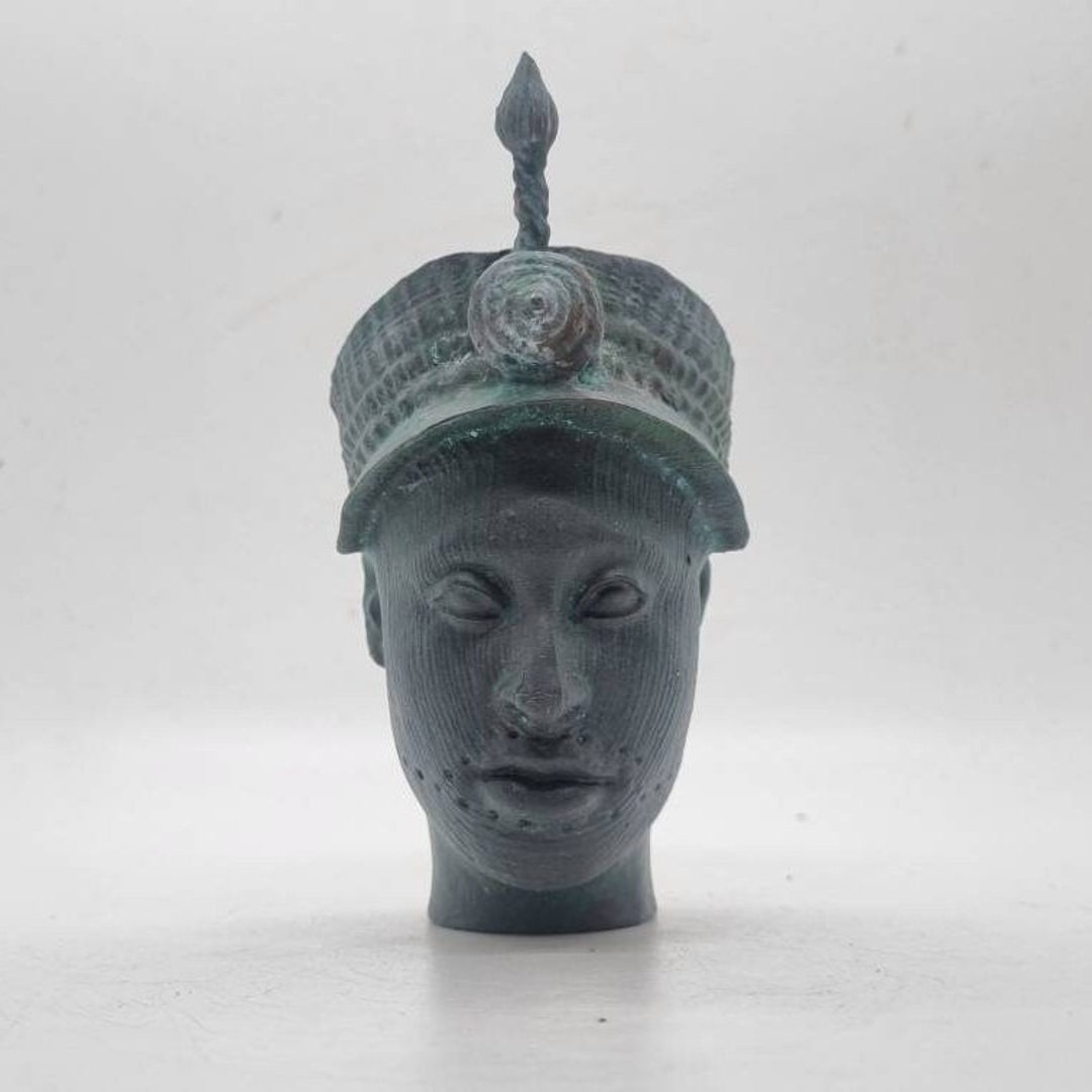 Weathered Ife Bronze Ori Olokun Head Bust, African Yoruba Art Statue ...