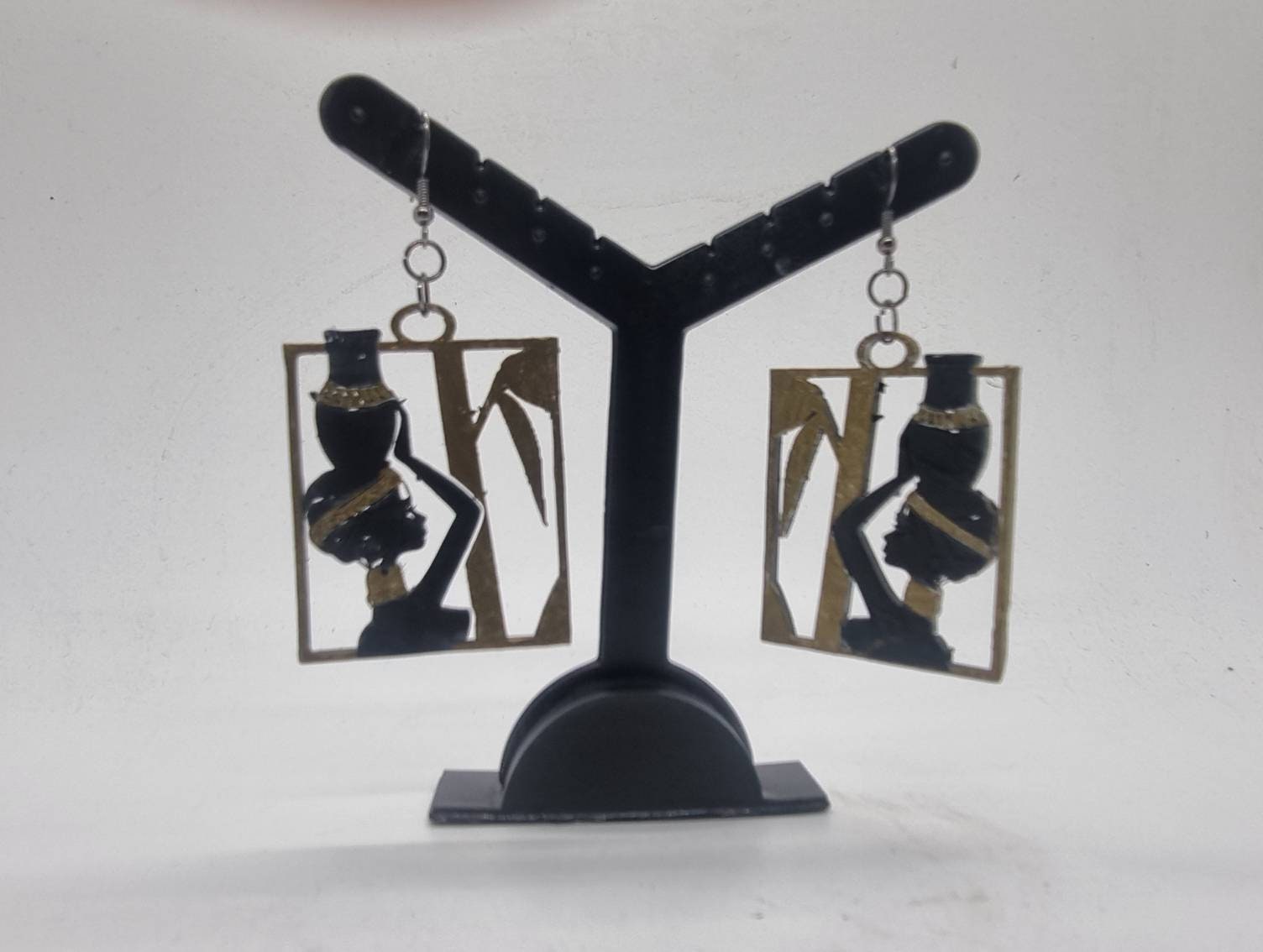 African Woman Earrings, 3d Printed African Art,tropical Ethnic Dress ...