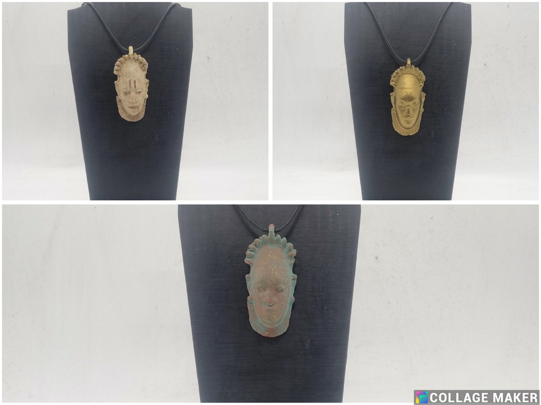 Benin Bronze Queen Idia Mask Pendant, Tribal Jewellery Necklace ...