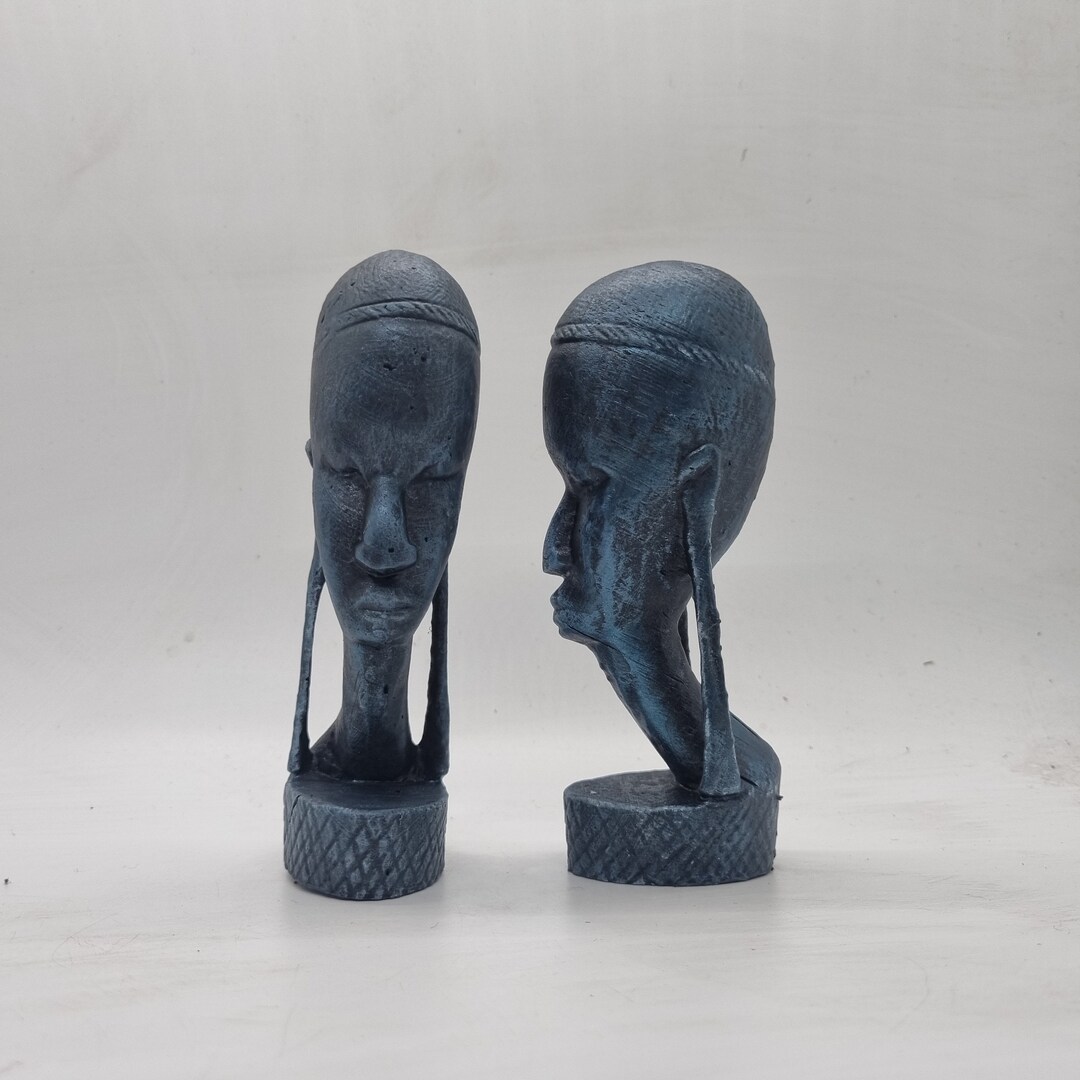 Black 3d Printed African Head Figurines, Tribal Art Bust, Ethnic Statue ...