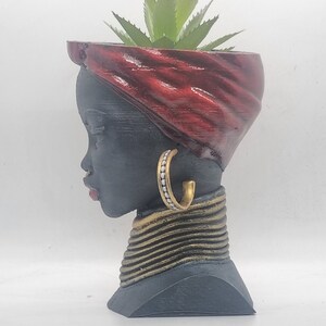 8" African Lady Plant Pot, Handpainted Black Woman Bust, Ethnic Planter ...