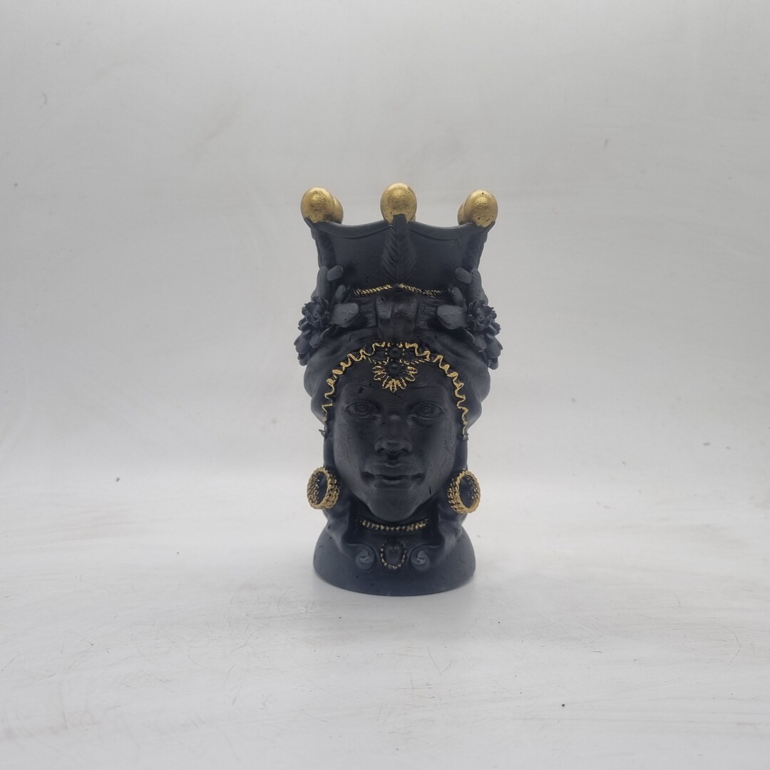 Black and Gold Testa Di Moro. Female Moorish Head, African Lady Statue ...
