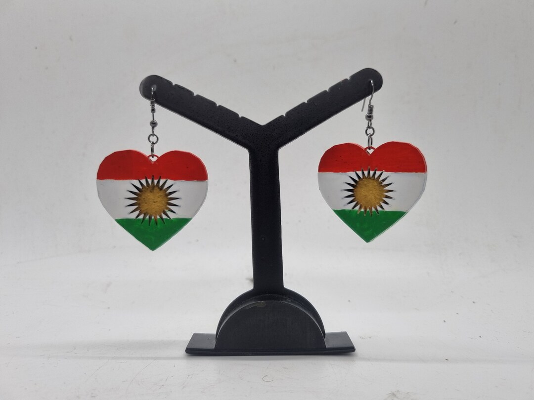 Love Kurdistan Flag Earrings. Heart Shaped Jewellery, Kurdish Flag ...