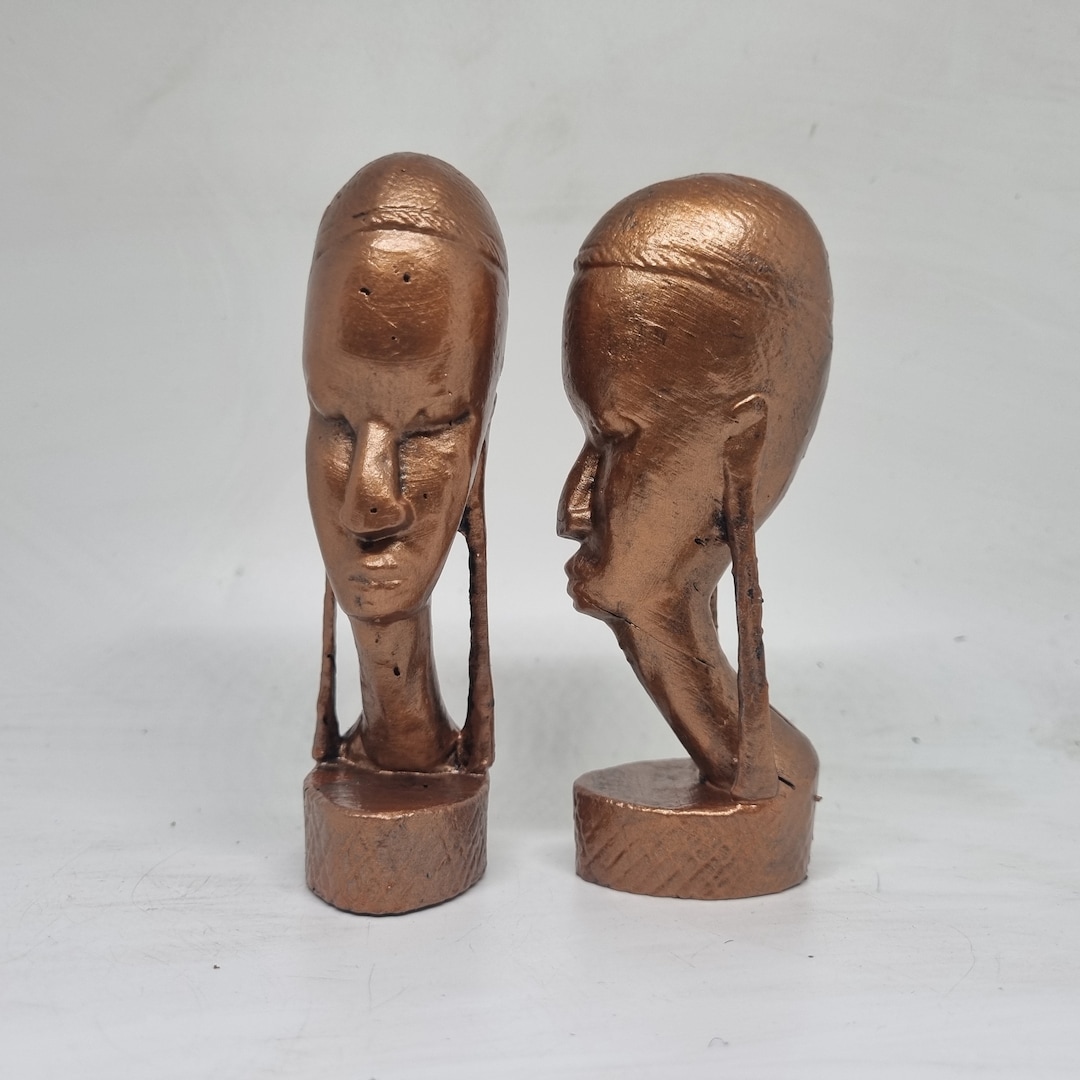 Copper Colour African Head Figurines, 3d Printed Tribal Art Bust ...
