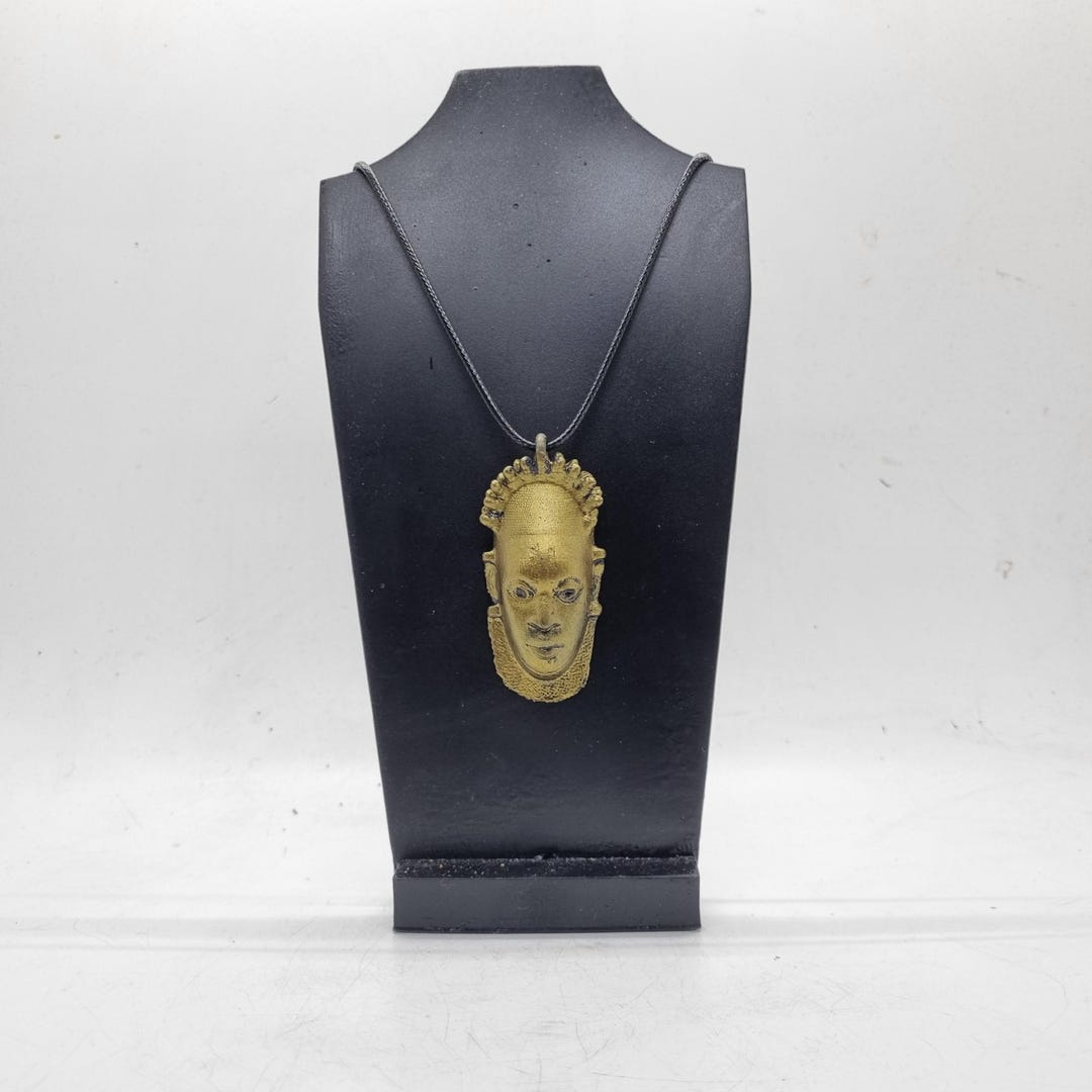 Bronze Colour Queen Idia Mask Pendant, Tribal Jewellery Necklace ...