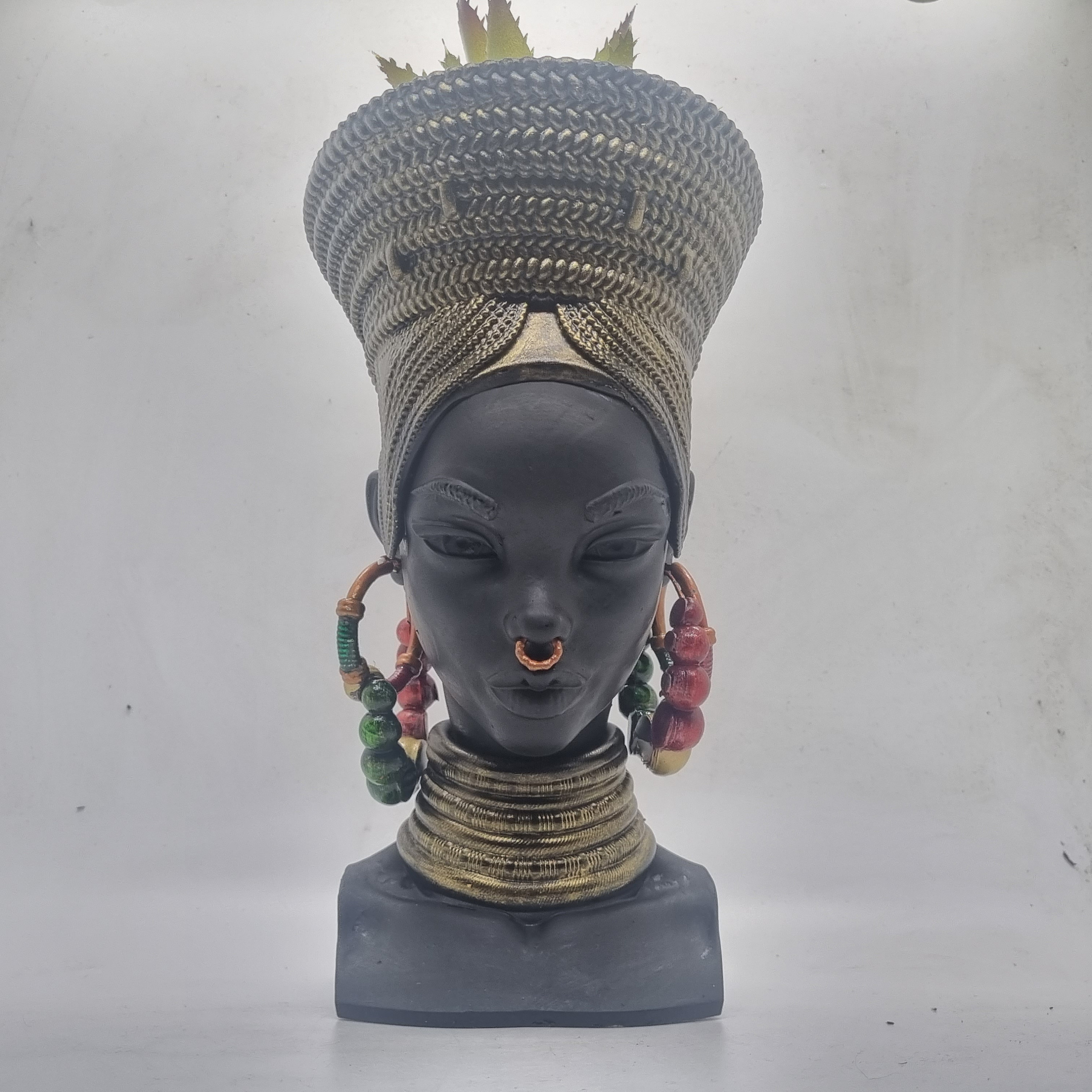 9 Black and Gold African Queen Plant Pot, Female Bust, African American ...