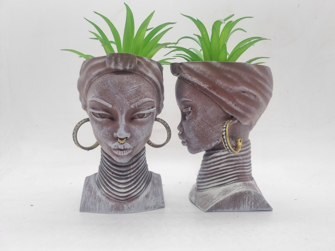 6 Inch Tall Marble Effect African Woman Planters,black Lady Bust ...