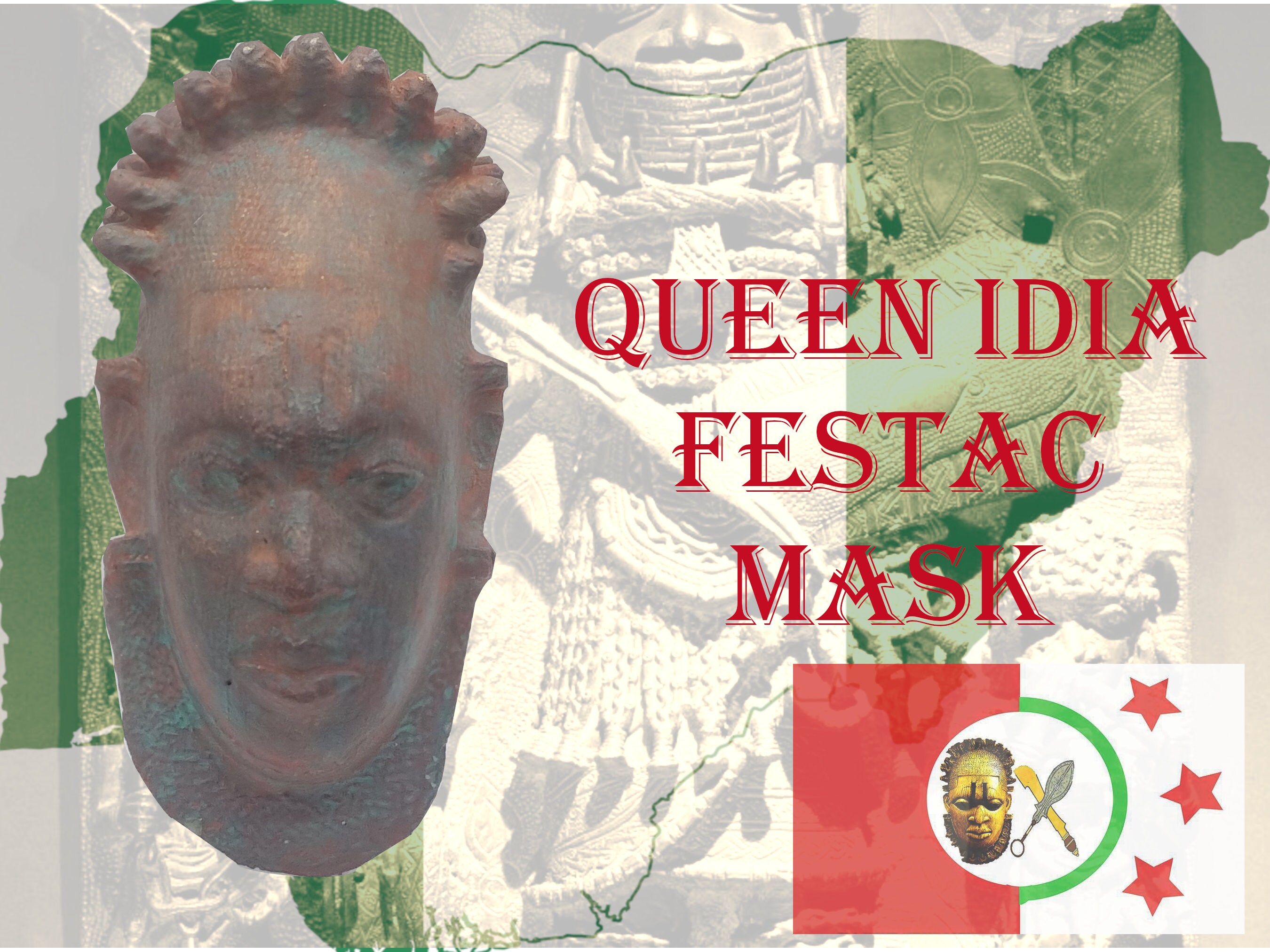 Queen Idia Festac Mask, 3d Printed Benin Bronze, African Mask, African ...