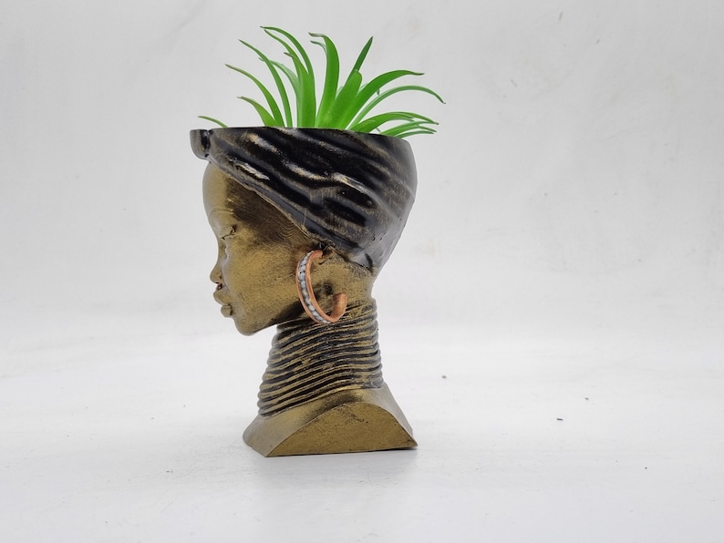 6 Inch Tall Bronze Colour African Lady Planters,black Woman Bust, Mini ...