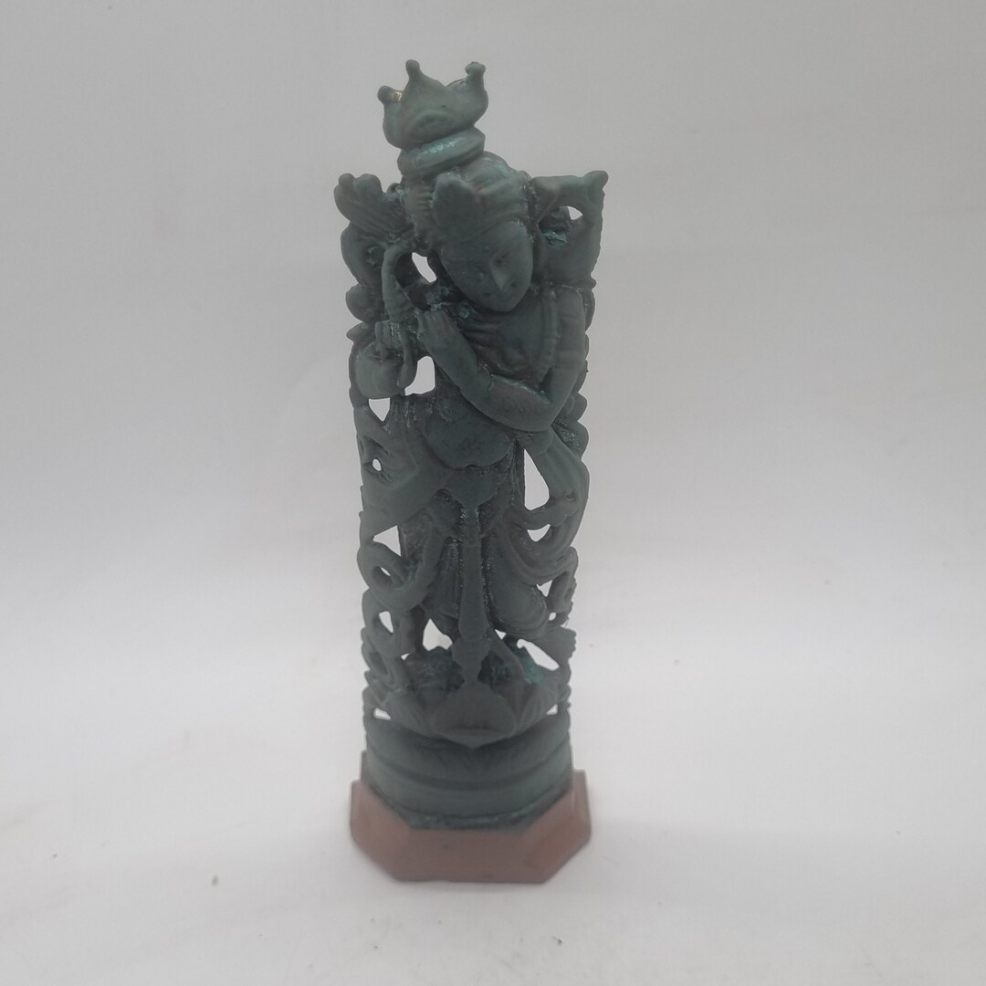 Patina Effect Krishna Playing Flute Figurine,hindu Gift Idea, Indian ...